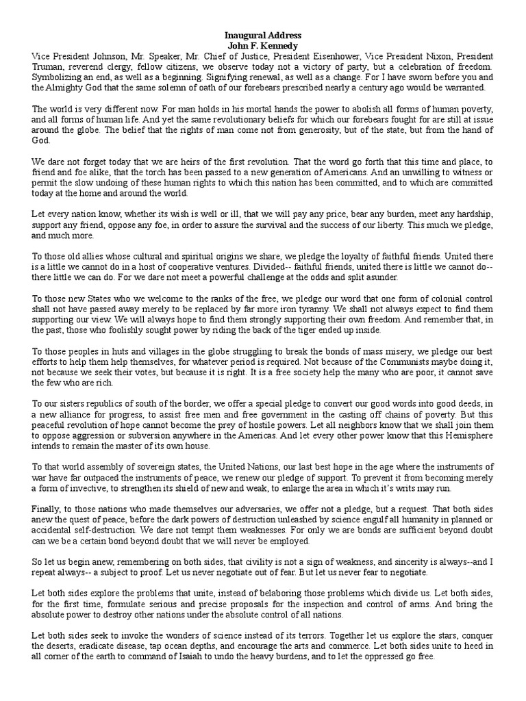 JFK Inaugural Address Analysis | PDF | Politics | Law