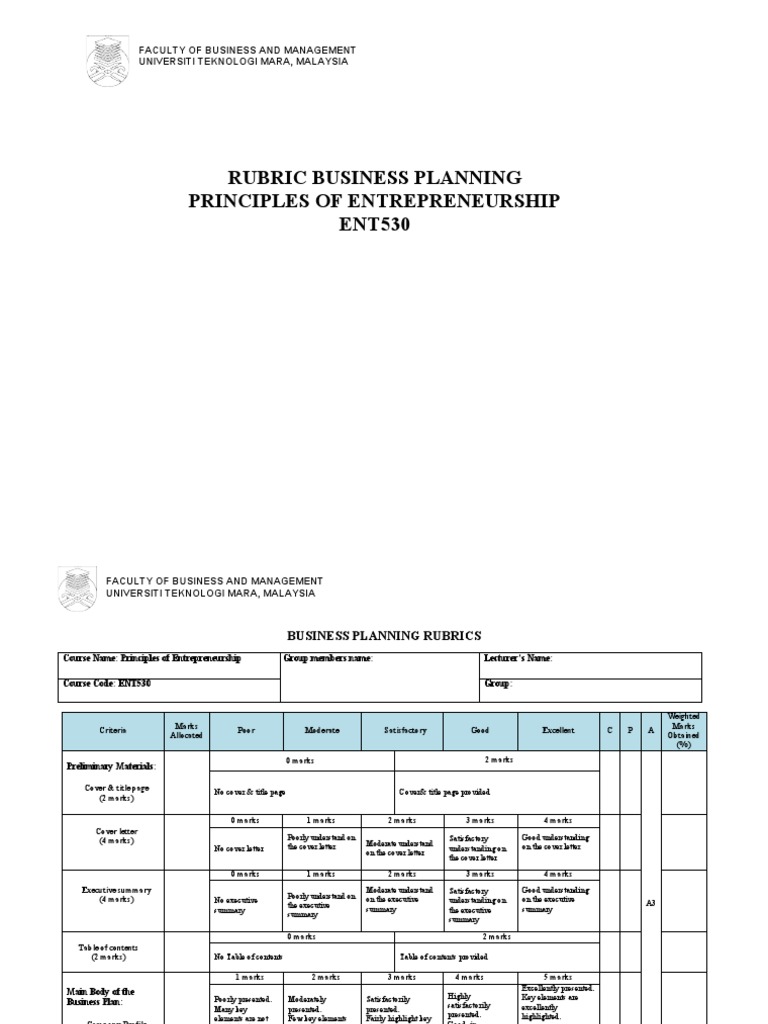 ENT530 - RUBRIC - BUSINESS PLANNING - As of SEPT 2019 | PDF | Cognition ...