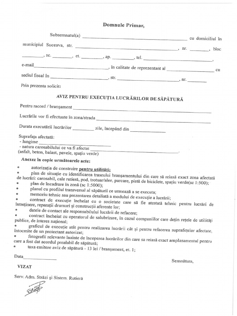 Aviz Pentru Executia Lucrarilor de Sapatura | PDF