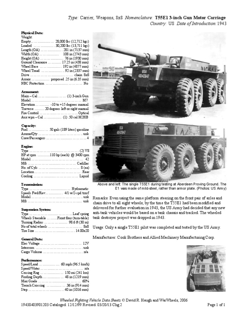 T55 E1 GMC Data Sheet Haugh | PDF | Steering | Vehicles