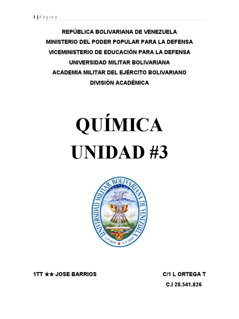 Quimica Unidad #3 1TT Barrios | PDF | Gases | Química