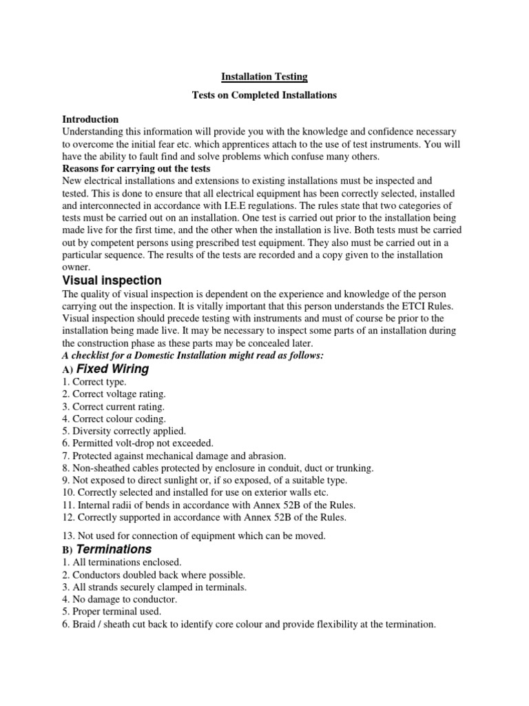 Tests On Completed Installation, Cert | PDF