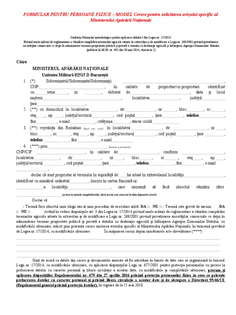 Formular Cerere Persoane Fizice | PDF