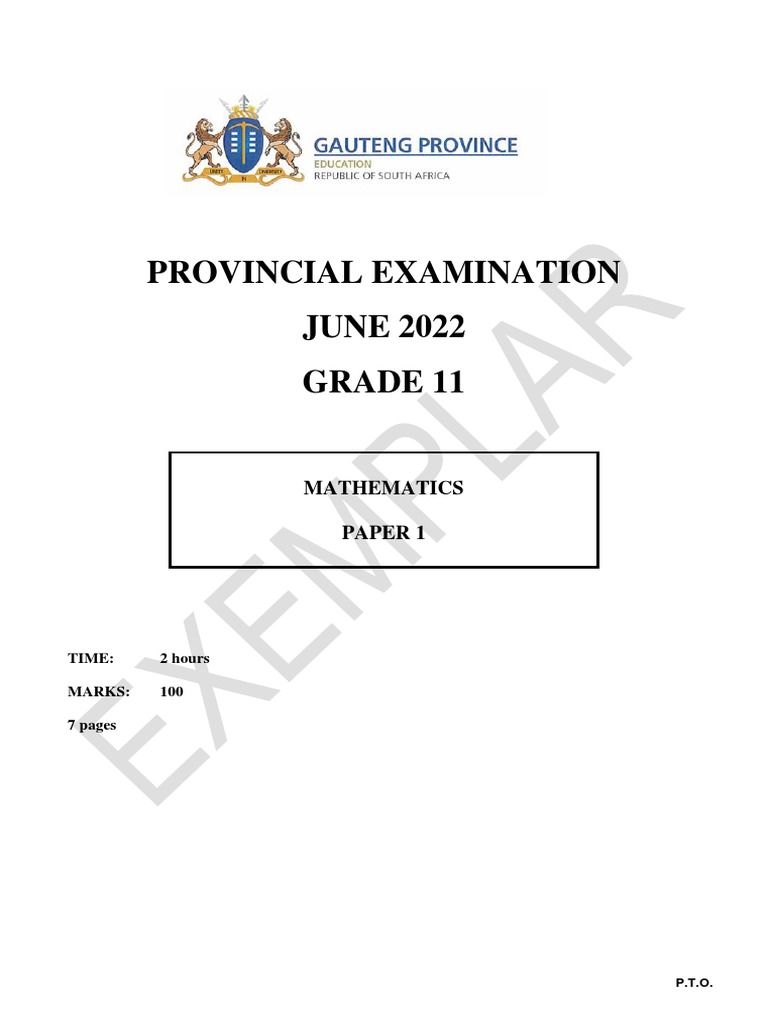 Gr11 MATH P1 (ENG) June 2022 Question Paper | PDF