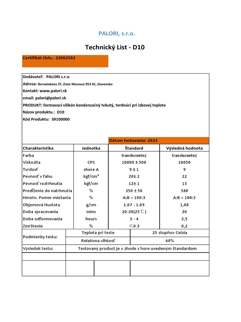 Technický List_Silikon D10_SVK | PDF