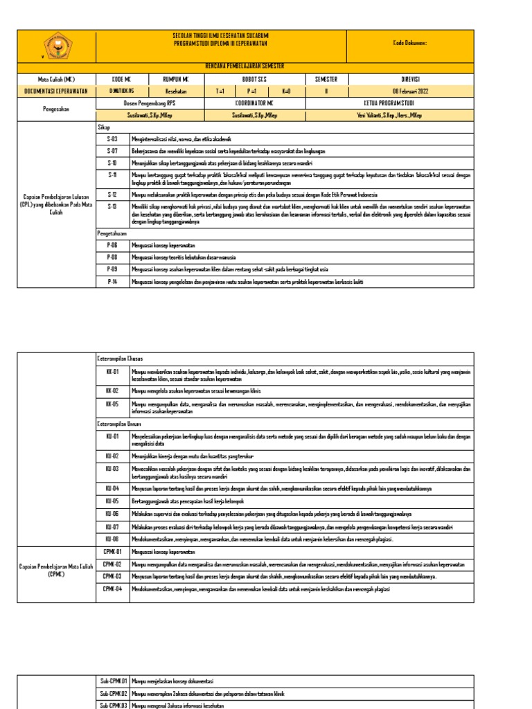 RPS Dokumentasi Keperawatan 2021-2022 Sem 2 | PDF