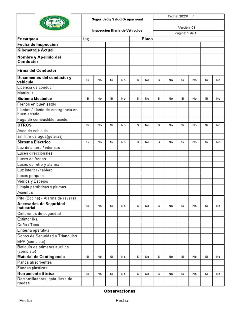 Check List Diario Vehiculos | Descargar gratis PDF | Vehículos de ... Check List Diario Vehiculos | Descargar gratis PDF | Vehículos de ...