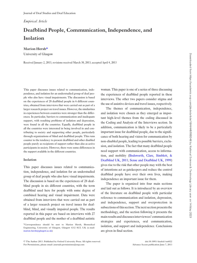 Deafblind People, Communication, Independence and Isolation | PDF ...