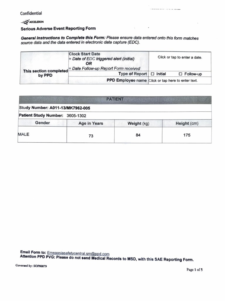 Serious Adverse Event Reporting Form | PDF