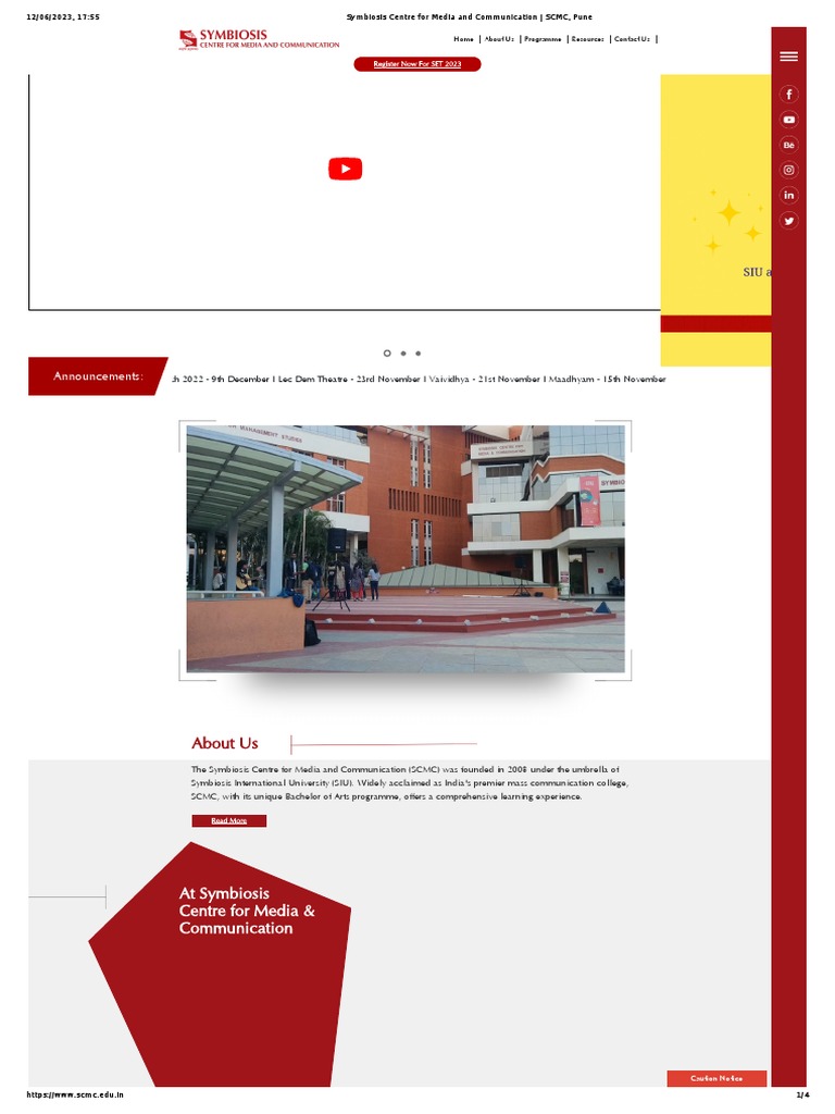 Symbiosis Centre For Media and Communication - SCMC, Pune | PDF