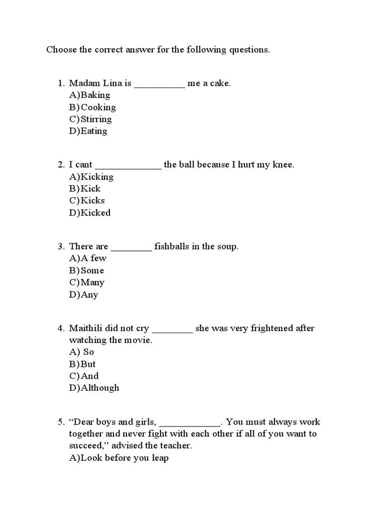 English Year 6 Questions | PDF