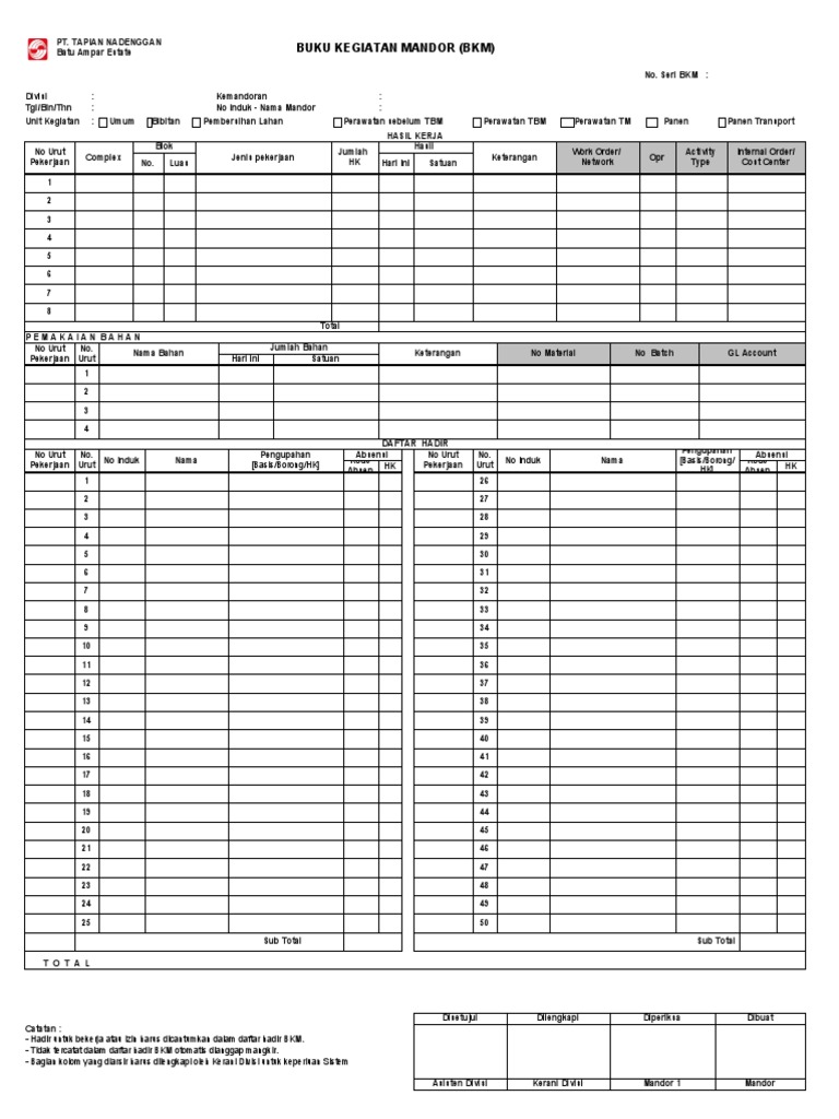 Form Checkroll Kosong | PDF