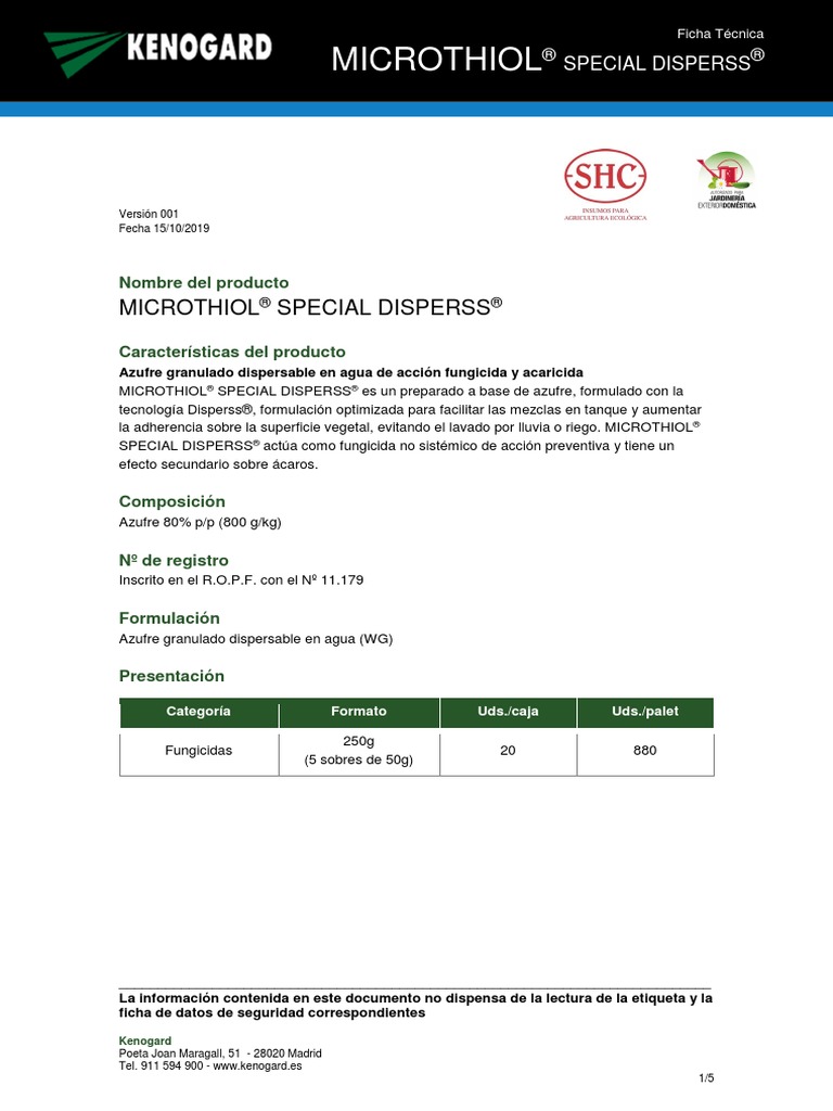 FT Microthiol Special Disperss | PDF | Agua | Hoja