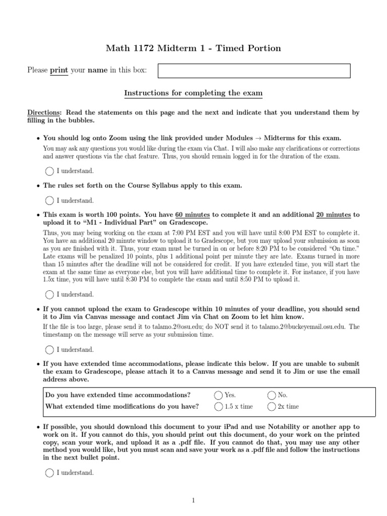 Math 1172 SP23 Individual Portion M1 | PDF