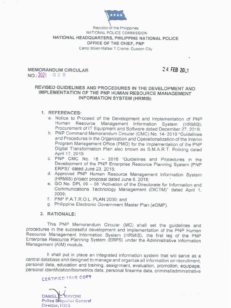 PNP Memorandum Circular No 2021 028 | PDF