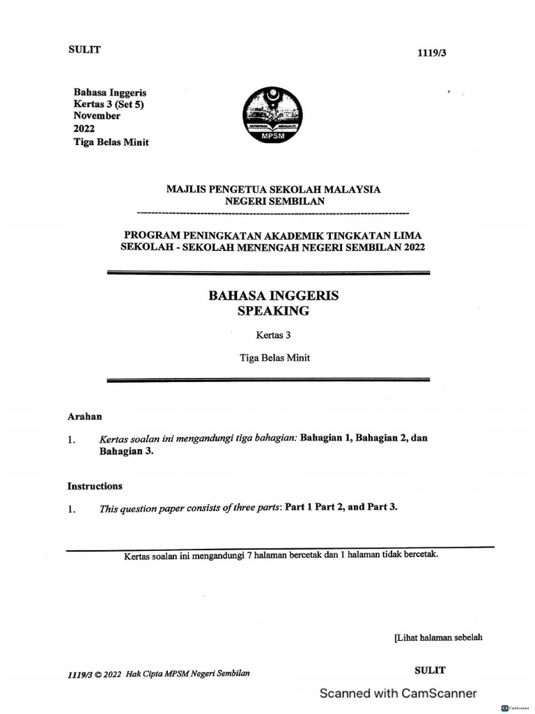 2022 Negeri - Sembilan - MPSM English K3 Set - 5 | PDF