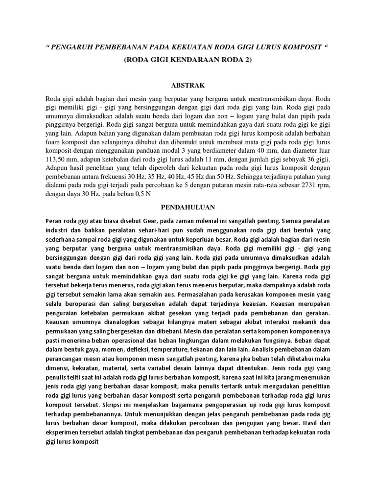 Pengaruh Pembebanan Pada Kekuatan Roda Gigi Lurus Komposit | PDF ...