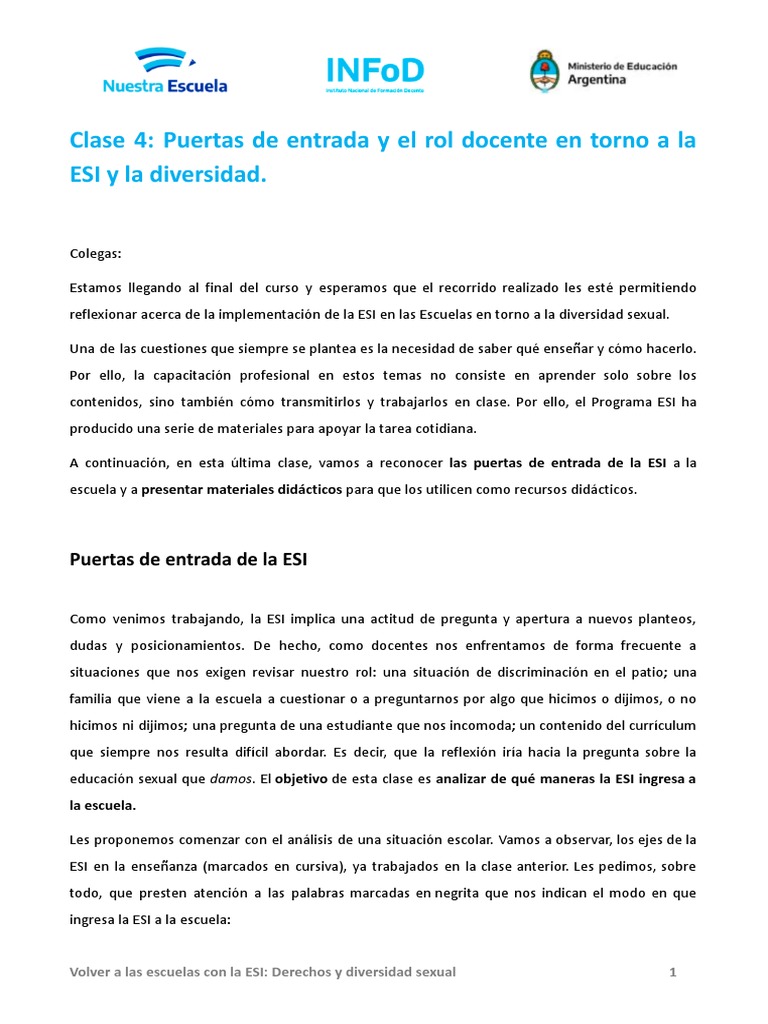 La ESI y La Diversidad Clase04. | PDF | Enseñando | Educación sexual