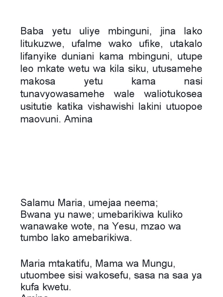 Baba Yetu Uliye Mbinguni | PDF