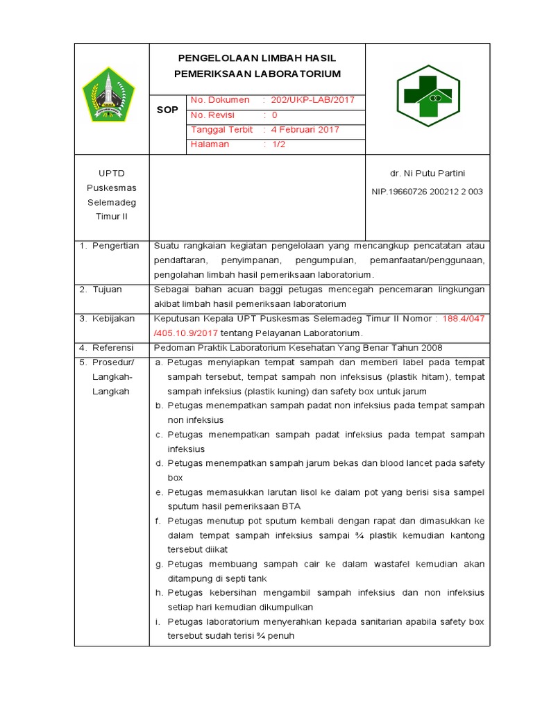8.1.2 (13) SOP Pengelolaan Limbah Laboratorium | PDF
