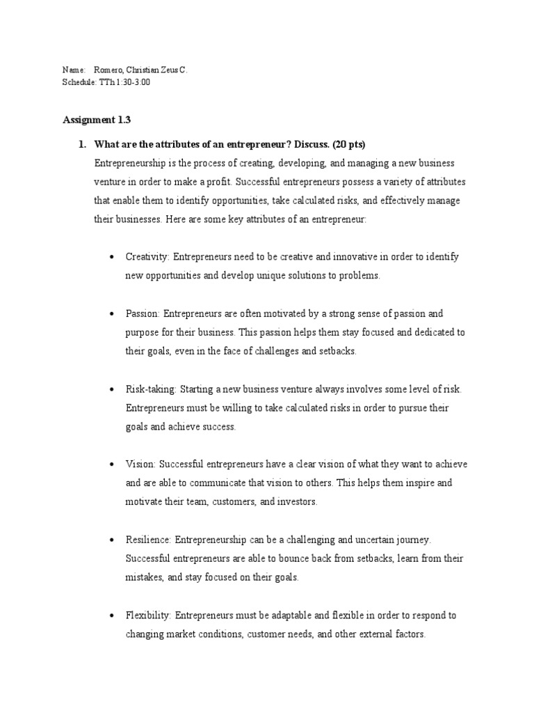 Assignment 1.3 | PDF | Entrepreneurship | Leadership