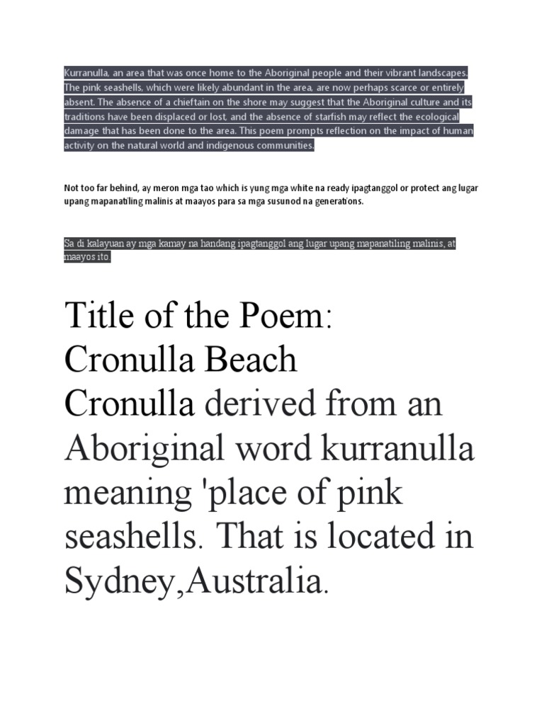 Cronulla Beach: A Poem on Racism | PDF | Racism | Discrimination & Race ...