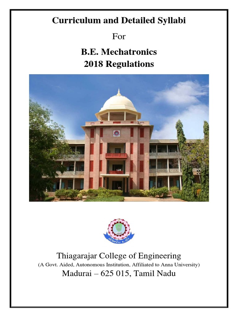 BE Mechatronics 2018 Syllabus | PDF | Engineering | Bachelor Of Science