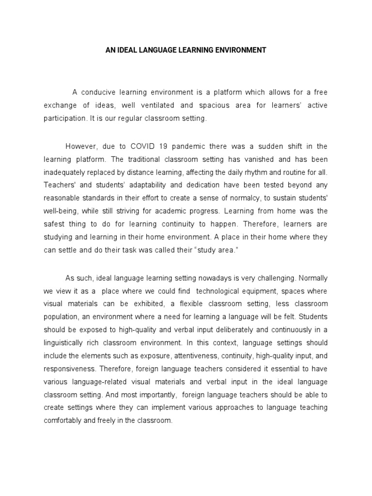 Ideal Language Environment | PDF | Classroom | Learning