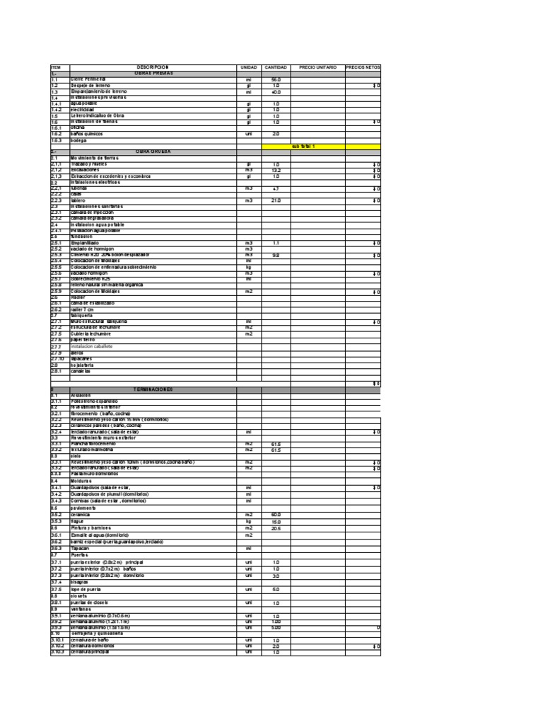 Proyecto Itemizado Cristian | PDF | Materiales | Materiales de construcción