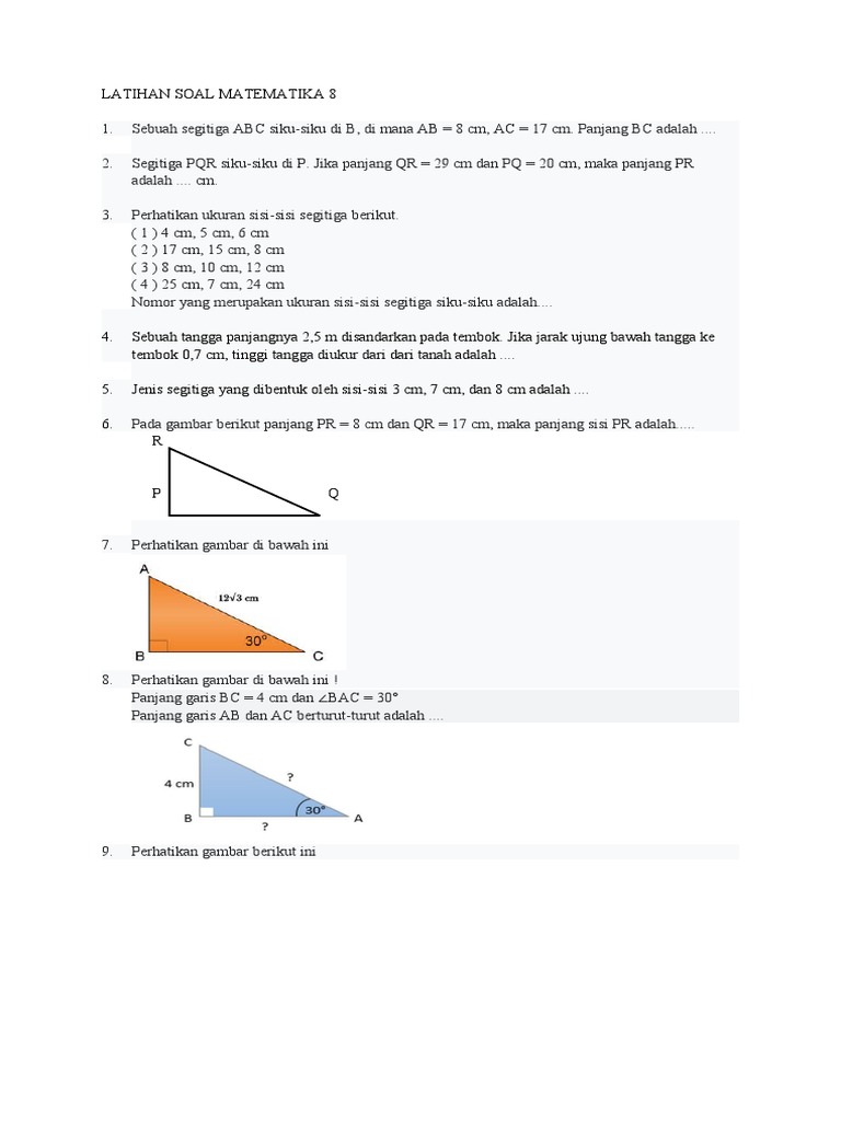 Latihan Soal Matematika 8 | PDF