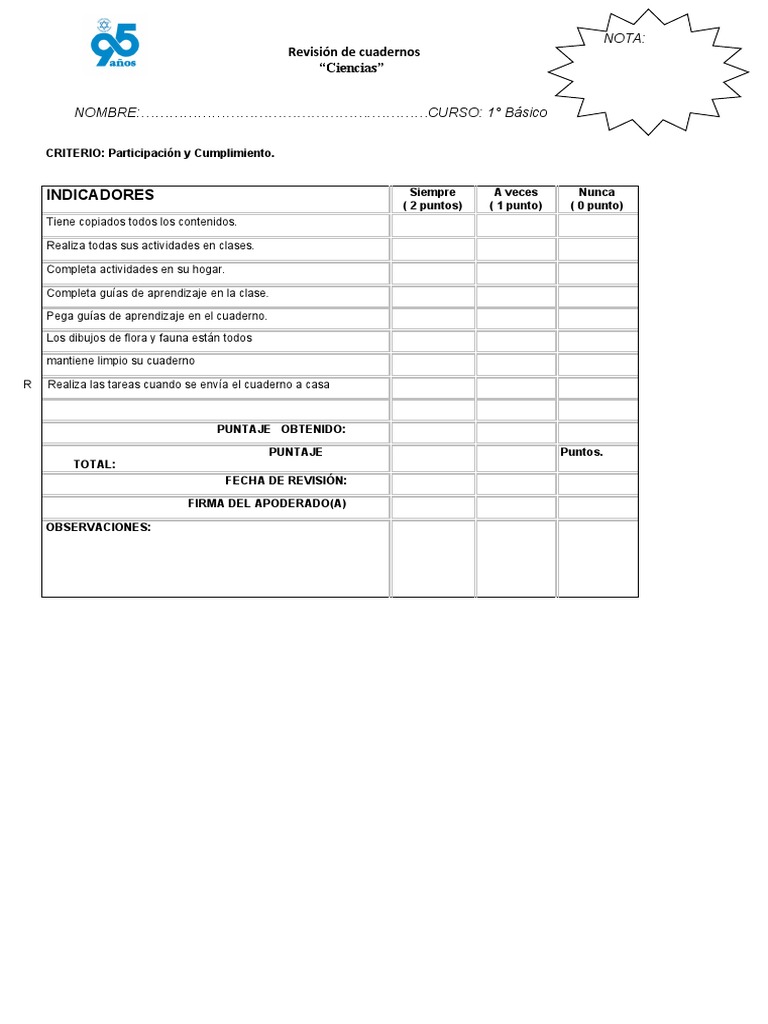 pauta de revision de cuadernos | PDF