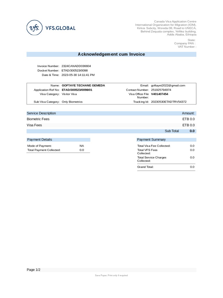 2324 Can Add 036604 | PDF | Travel Visa | Invoice