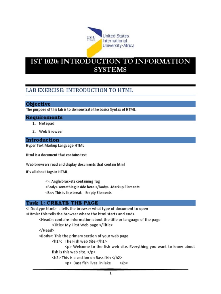 IST1020 Lab - HTML | PDF | Html | Html Element
