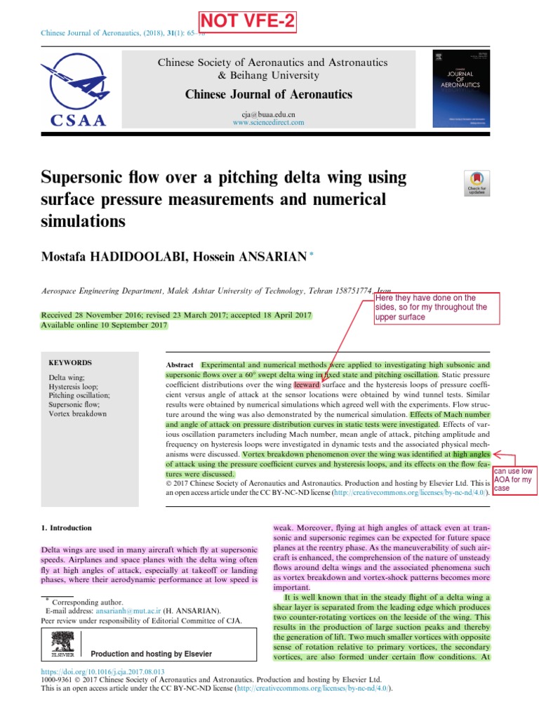 4 - 2017 Supersonic Flow Over A Pitching Delta Wing Using | PDF | Fluid ...