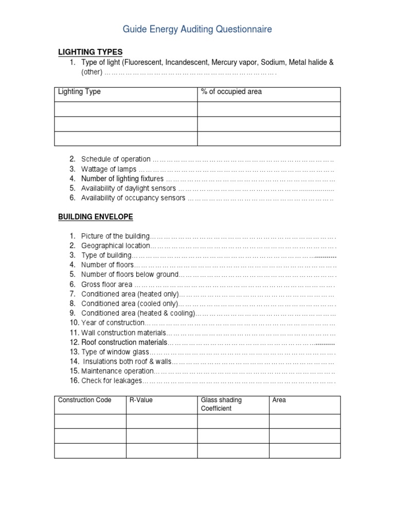 Basic Audit Questionnaire | PDF | Lighting | Building Automation