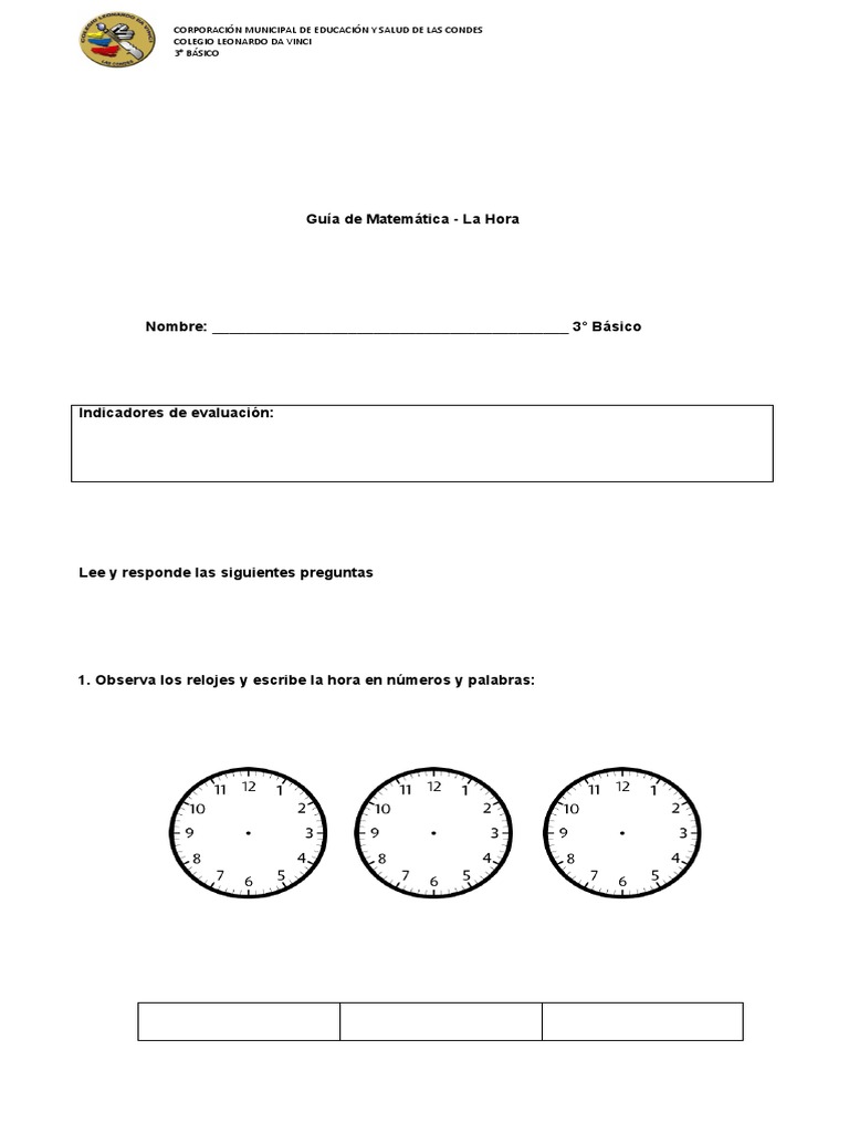 Guía de La Hora 3° Básico REV SV 09-05 | PDF