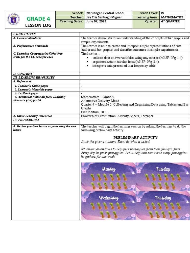 Dll-Mathematics 4 - Collecting and Organizing Data Using Tables | PDF