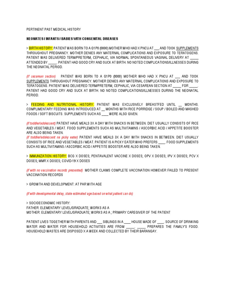 CF4 Template For History & Pe | PDF | Infants | Preterm Birth