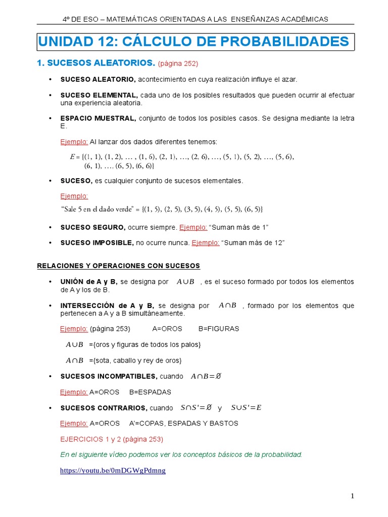 Ejercicios de Probabilidad 4º ESO | PDF | Probabilidad | Probabilidades y estadísticas