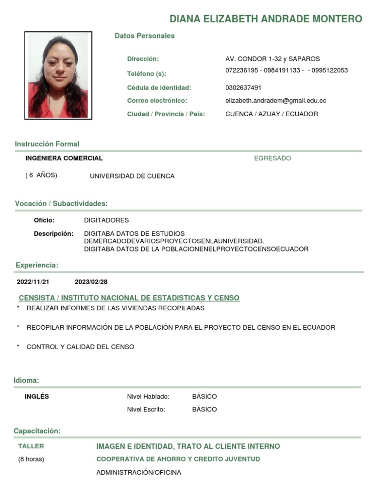 Perfil Profesional de Diana Andrade | PDF