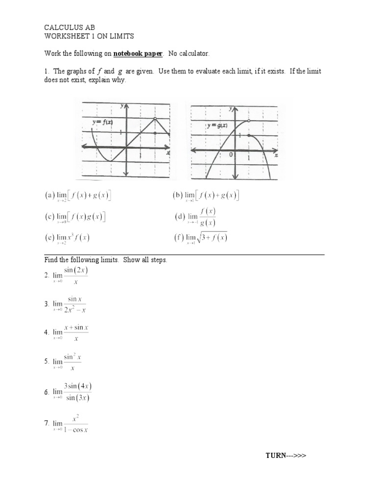 Calc Ab - Worksheets For Lap 2 With Answers | PDF