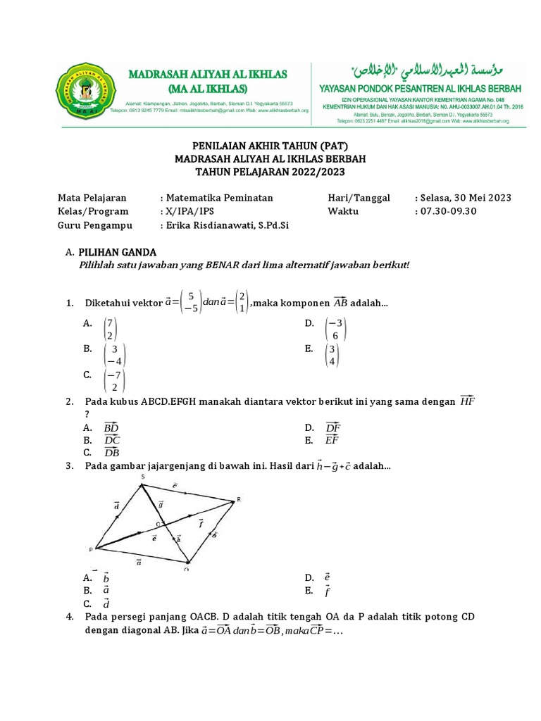 X - Soal - MTK Peminatan - PAT (AutoRecovered) | PDF