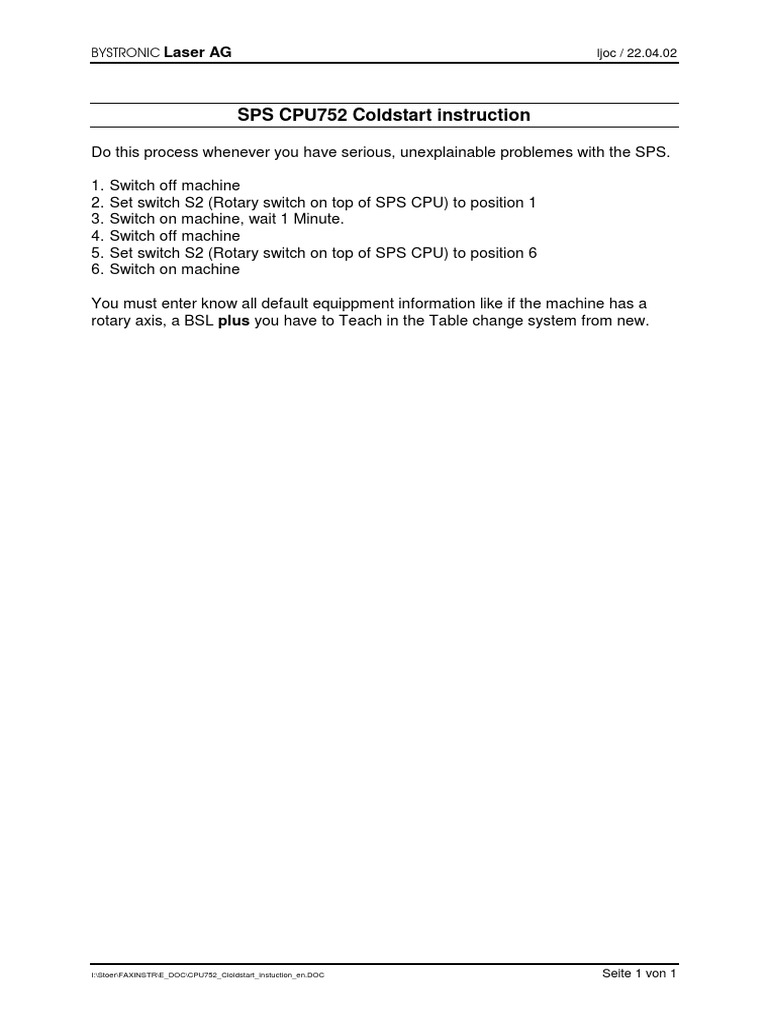 CPU752 Cloldstart Instuction Selectron en | PDF