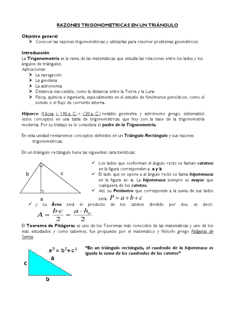 Razones Trigonometricas en Un Triángulo Rectángulo | PDF | Funciones trigonométricas | Triángulo