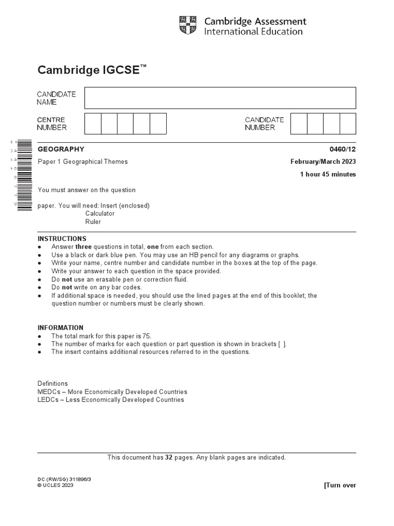 0460 - m23 - QP - 12 2023 March | PDF | Nature | Physical Geography