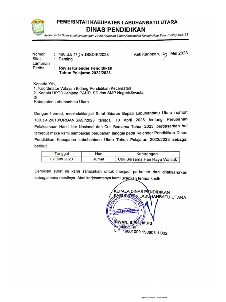 Surat Revisi Kalender | PDF