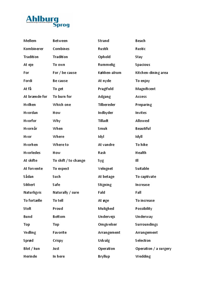 PD2 Danish Exam Vocabulary Guide | PDF