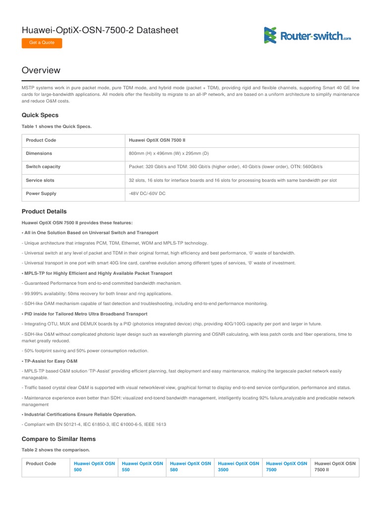 Huawei Optix Osn 7500 2 Datasheet | PDF