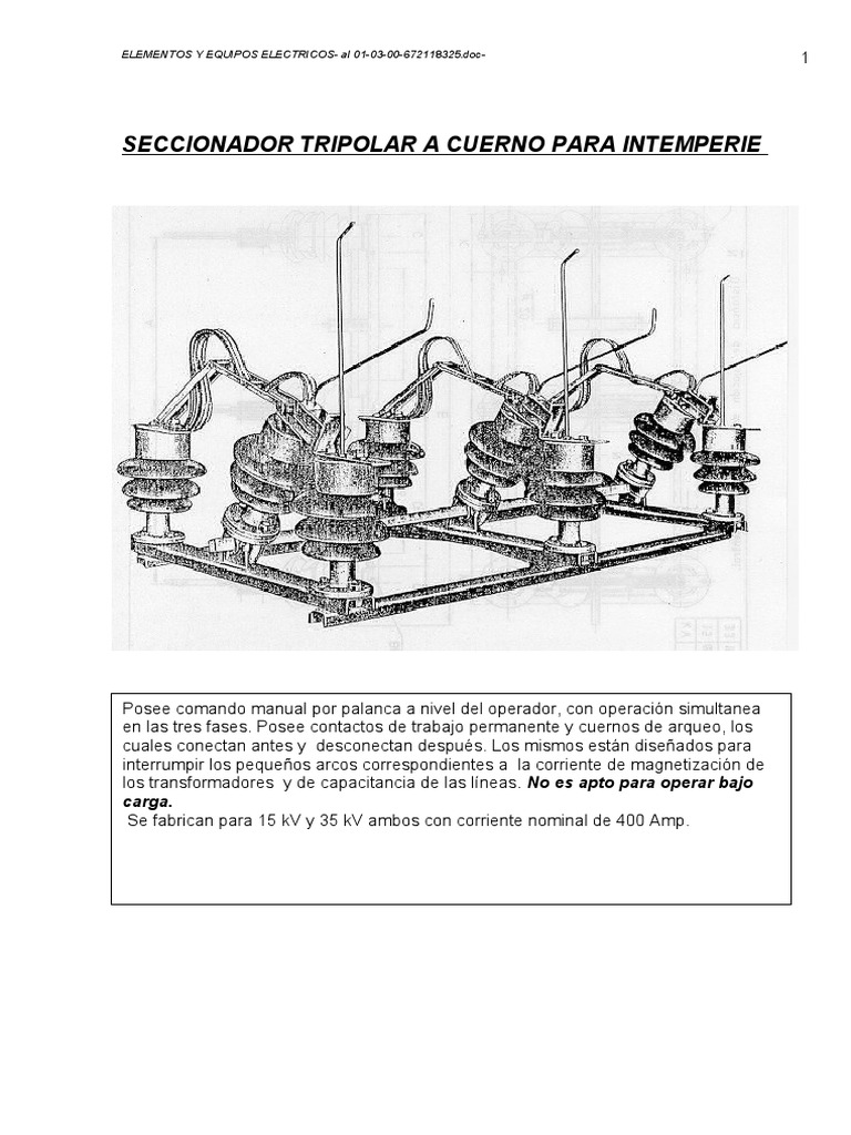 Unidad 6-6 Seccionador Tripolar A Cuernos para Intemperie | PDF