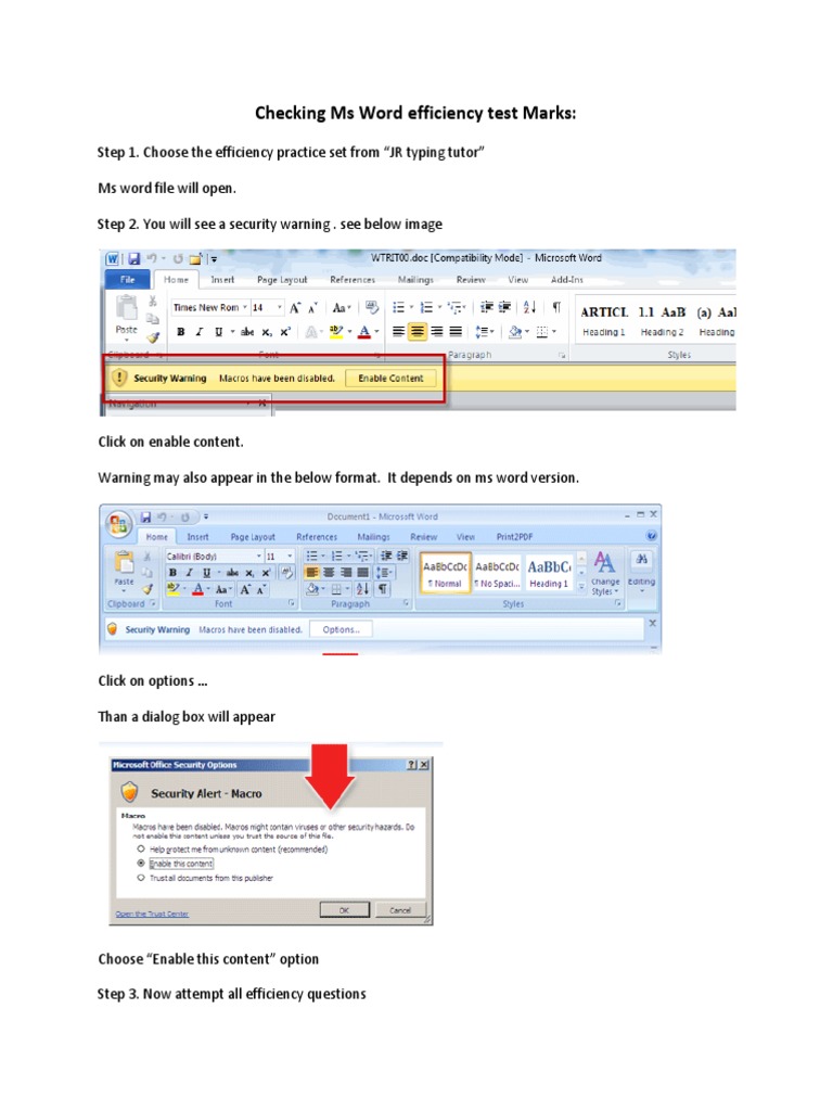 Checking Ms Word Efficiency Test Marks | PDF